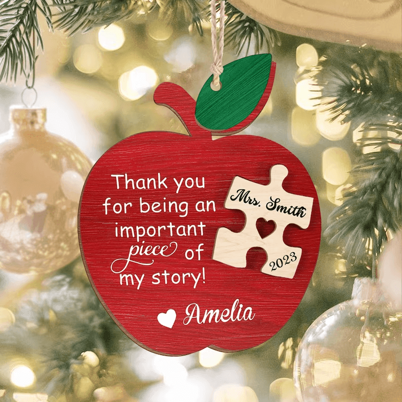 Teacher Christmas Ornament Personalized 2 Layers Wooden Ornament C Suzitee Store